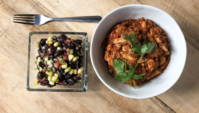 Chicken Tinga with Corn and Black Bean Salsa
